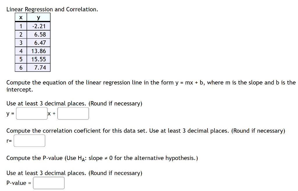 Solved Linear Regression and Correlation. Compute the | Chegg.com