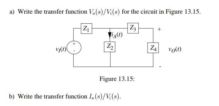 Solved a) Write the transfer function V.(s)/V(s) for the | Chegg.com