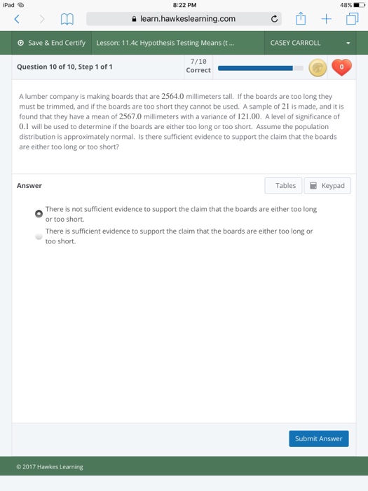 Solved iPad % 8:22 PM 48% . learn.hawkeslearning.com Ch+门 | Chegg.com