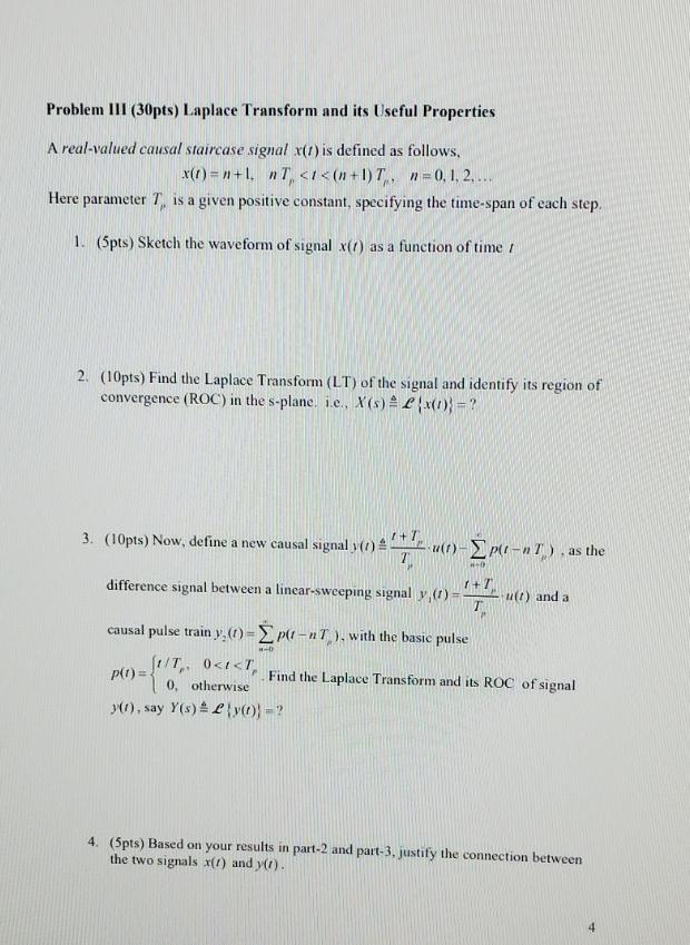 Solved Problem III (30pts) Laplace Transform and its Useful | Chegg.com