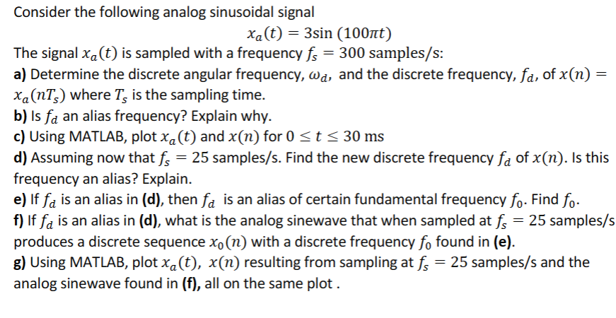 Consider the following analog sinusoidal signal | Chegg.com