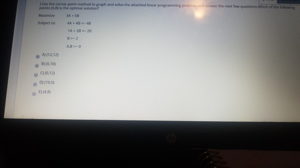 Solved ) Use the corner point method to graph and solve the | Chegg.com