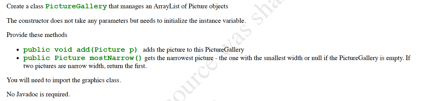 Solved Create a class PictureGallery that manages an | Chegg.com