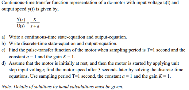 Solved Continuous-time transfer function representation of a | Chegg.com