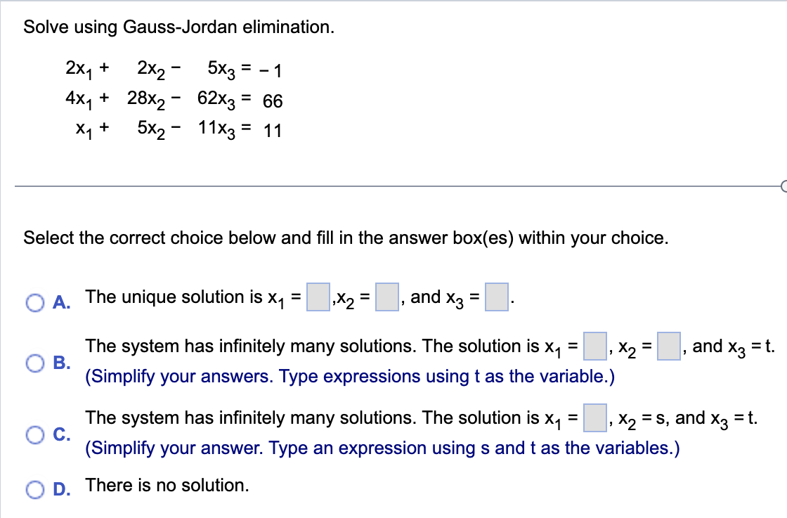 Solved Solve using Gauss-Jordan elimination. | Chegg.com