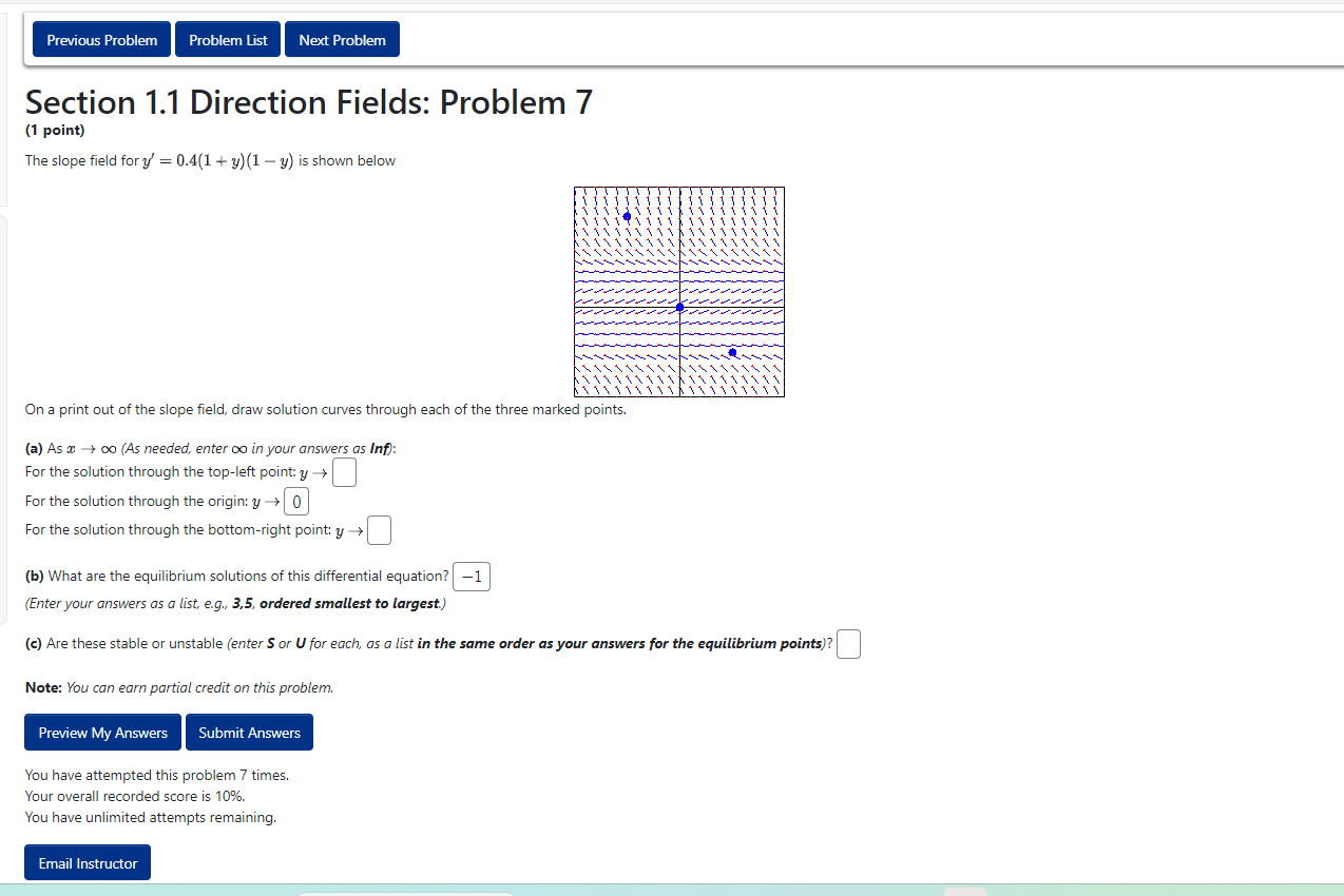 Solved Section 1 1 Direction Fields Problem 7 1 Point The