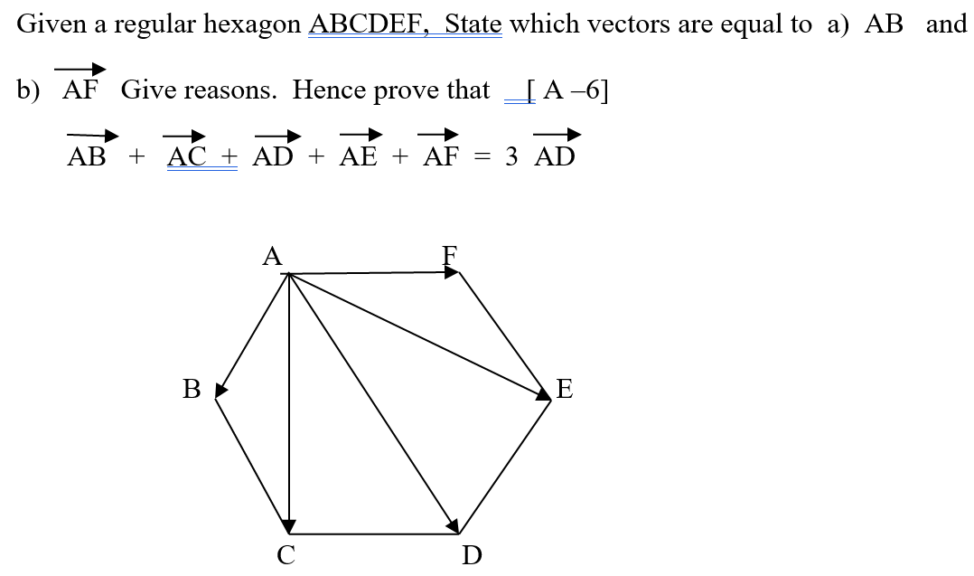 Solved Given a regular hexagon ABCDEF, State which vectors | Chegg.com