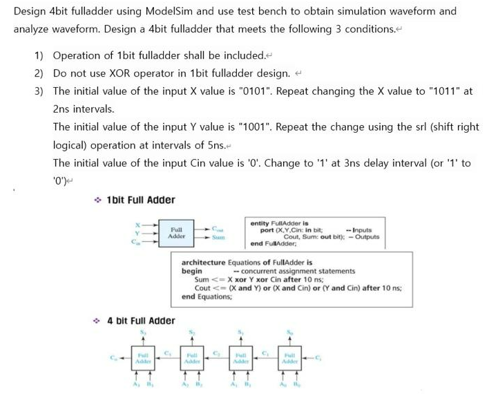 Solved Design 4bit fulladder using ModelSim and use test | Chegg.com Solved Design 4bit fulladder using ModelSim and use test | Chegg.com