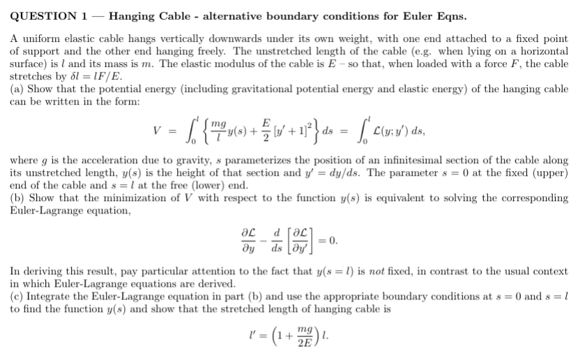 Solved QUESTION 1 - Hanging Cable - alternative boundary | Chegg.com