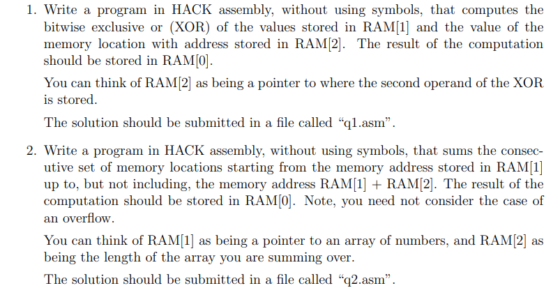 Solved 1 Write A Program In Hack Assembly Without Using 7184
