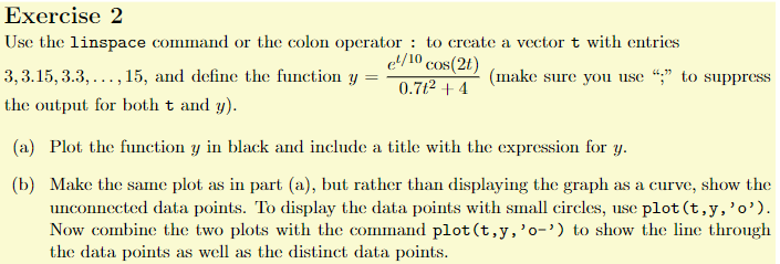 Solved Exercise 2use The Linspace Command Or The Colon