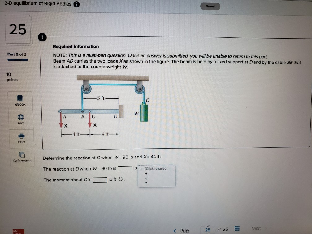Solved 2-D equilibrium of Rigid Bodies 6 Saved 24 Required | Chegg.com