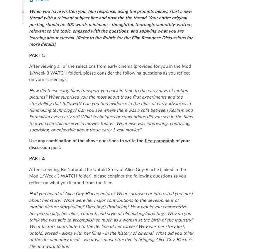 When you have written your film response, using the | Chegg.com