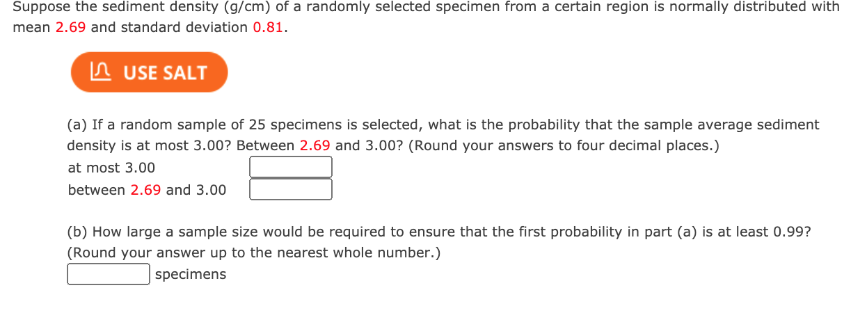 Solved Suppose the sediment density (g/cm) of a randomly | Chegg.com