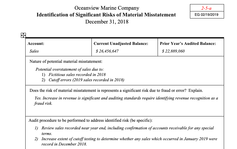 Oceanview Marine Company Preliminary Analytical | Chegg.com