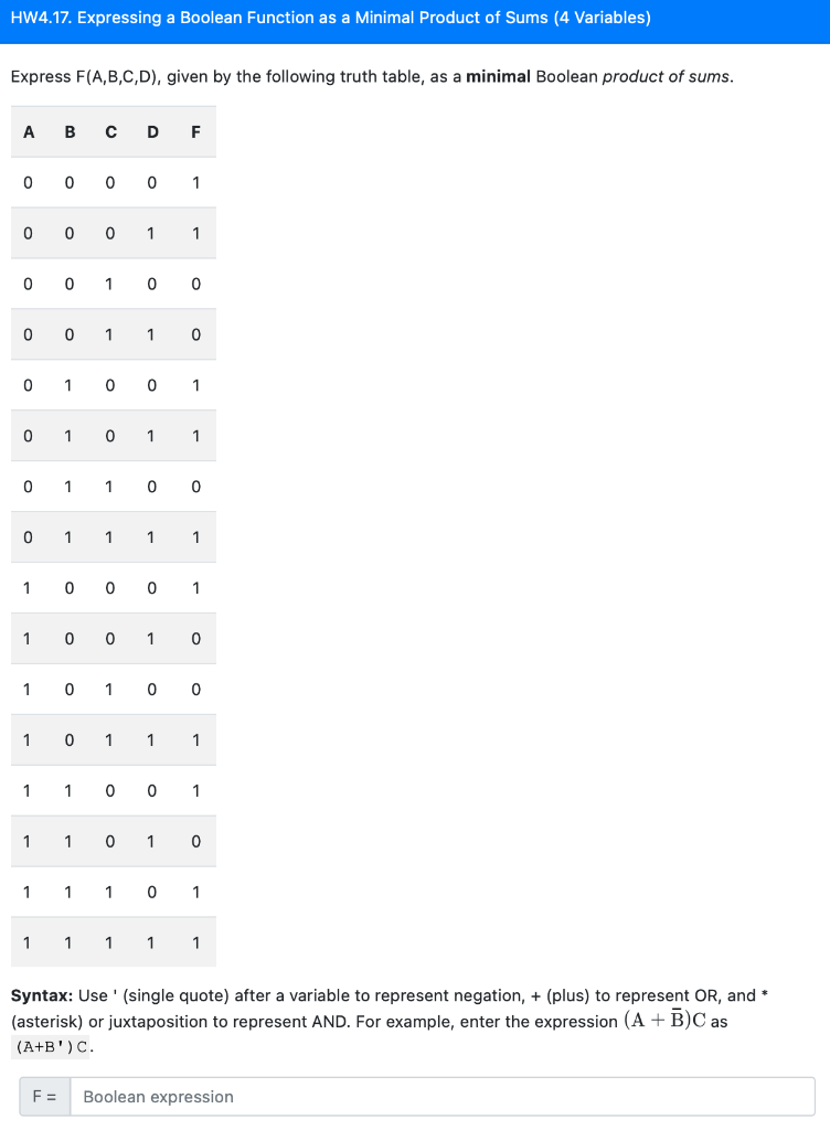 Solved HW4.17. Expressing a Boolean Function as a Minimal | Chegg.com