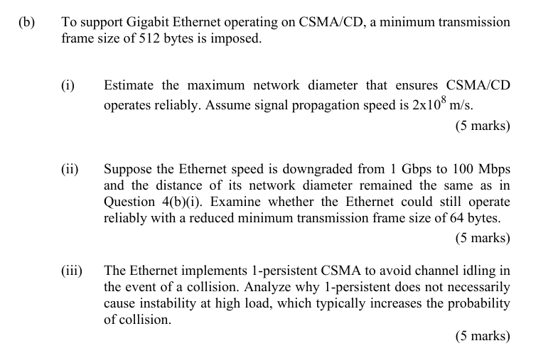 Solved (b) ﻿To support Gigabit Ethernet operating on | Chegg.com
