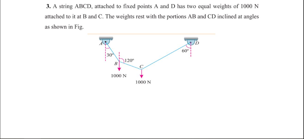 Solved 3. A string ABCD, attached to fixed points A and D | Chegg.com