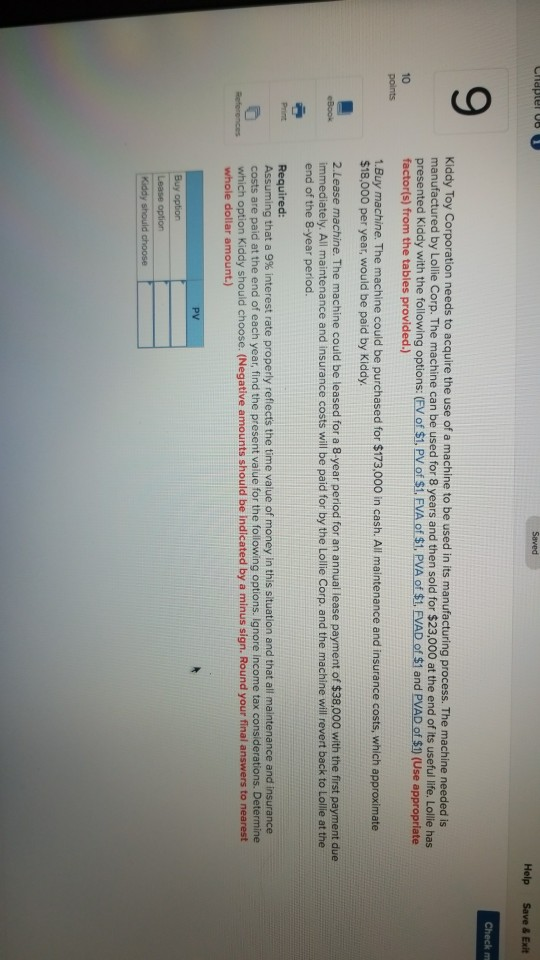 Solved Criapter Oo Saved Help Save & Exit Check m Kiddy Toy | Chegg.com