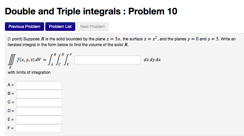 Solved Double and Triple integrals: Problem 1 Previous | Chegg.com