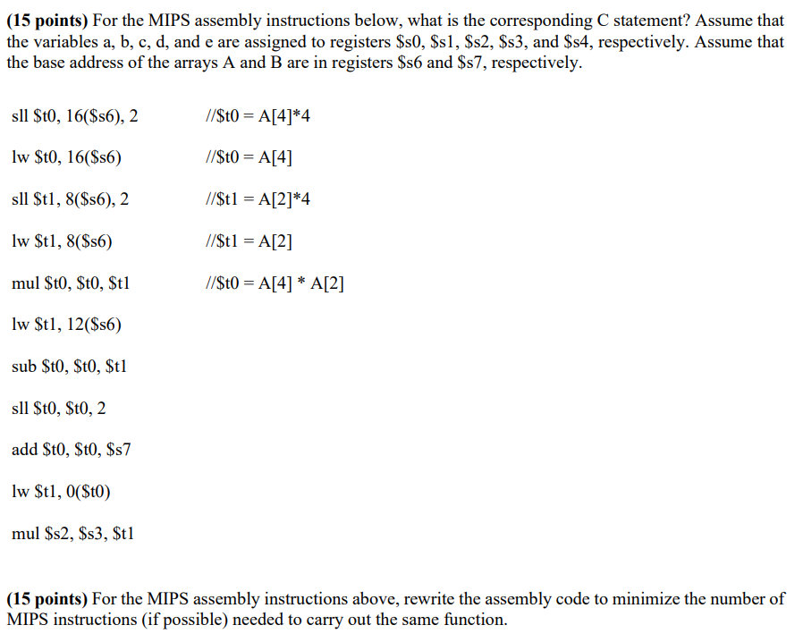 Solved (15 points) For the MIPS assembly instructions below, | Chegg.com