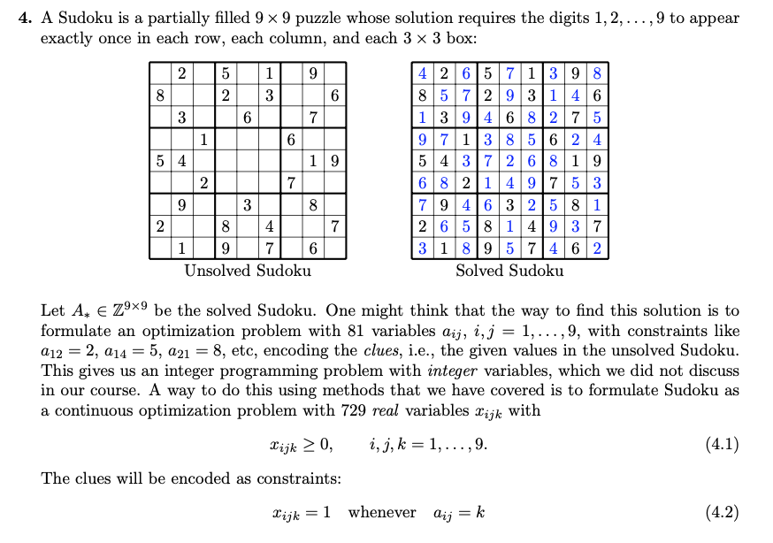 4. A Sudoku is a partially filled 9×9 puzzle whose | Chegg.com