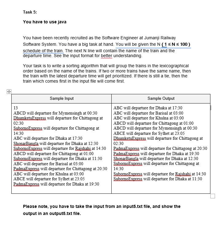 Solved Task 5: You have to use java You have been recently | Chegg.com