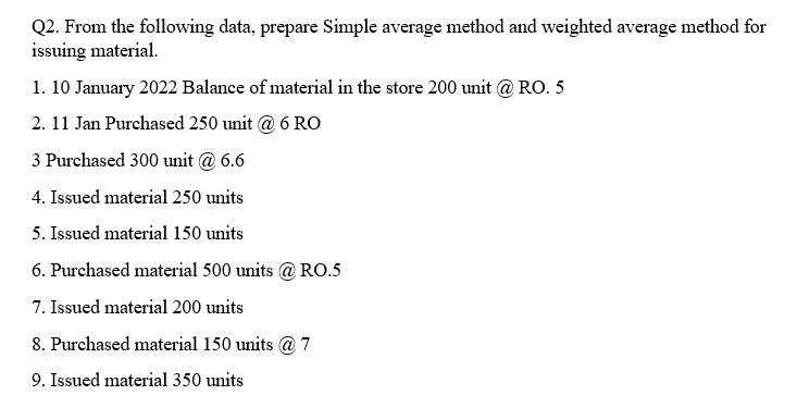 Solved Q2. From the following data, prepare Simple average | Chegg.com