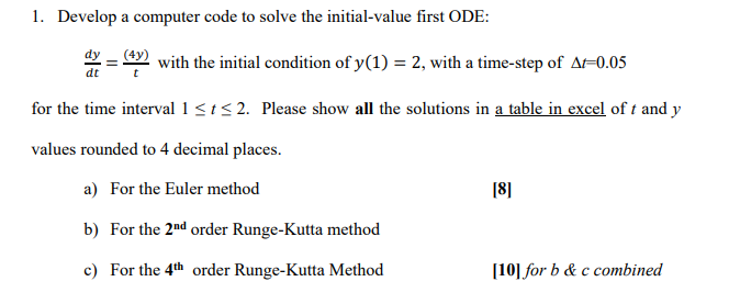 Solved 1. Develop a computer code to solve the initial-value | Chegg.com