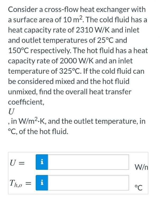 Solved Consider a cross-flow heat exchanger with a surface | Chegg.com
