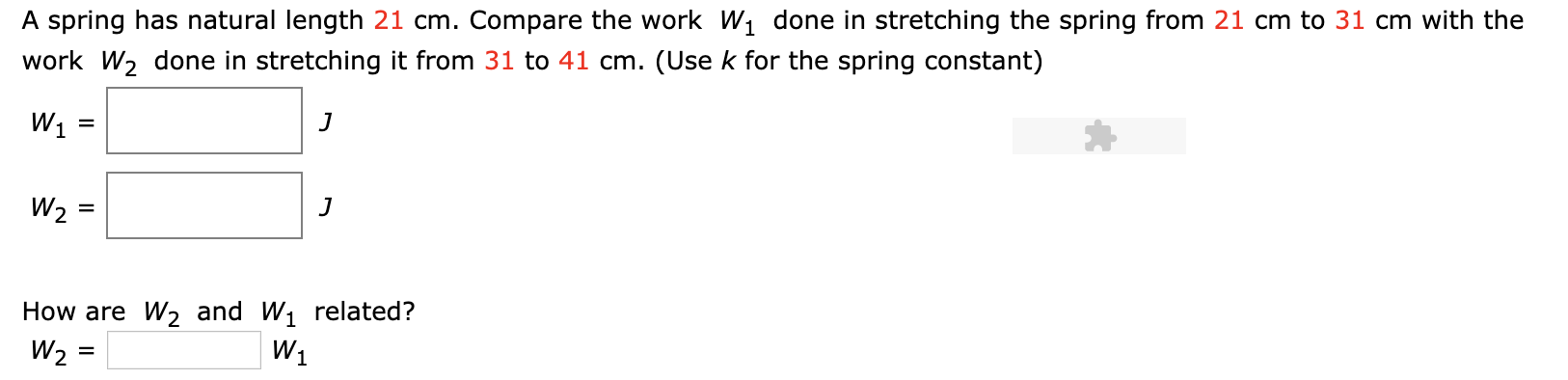 Solved A spring has natural length 21 cm. Compare the work | Chegg.com