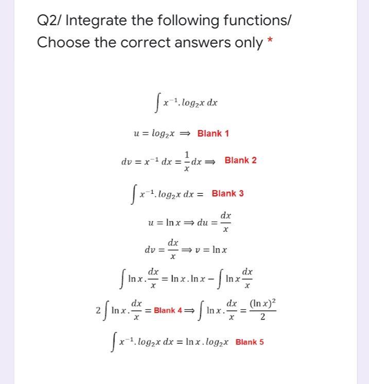 Solved Q2/ Integrate the following functions/ Choose the | Chegg.com