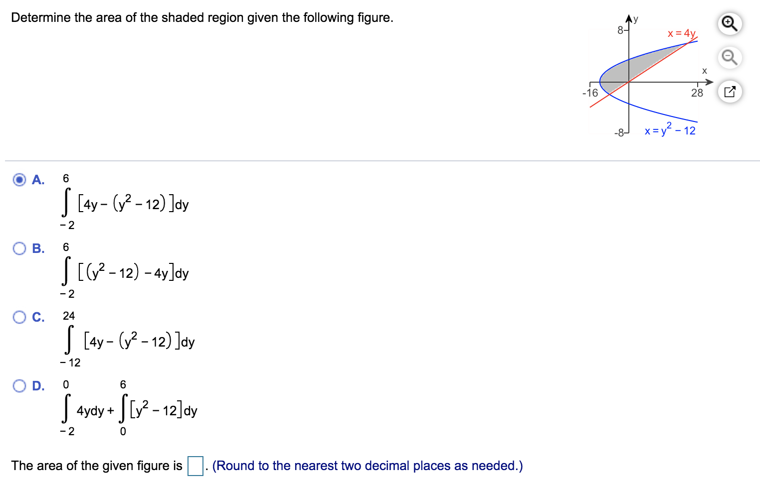 Solved Determine the area of the shaded region given the | Chegg.com
