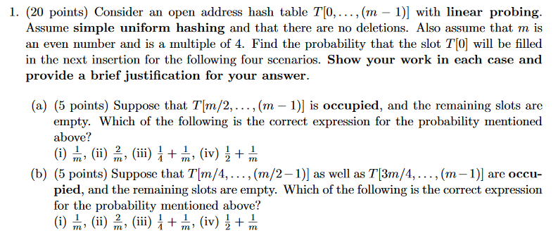 Solved 1. (20 points) Consider an open address hash | Chegg.com
