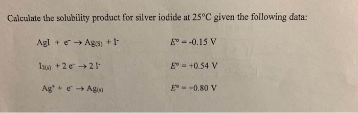 Solved Calculate the solubility product for silver iodide at | Chegg.com