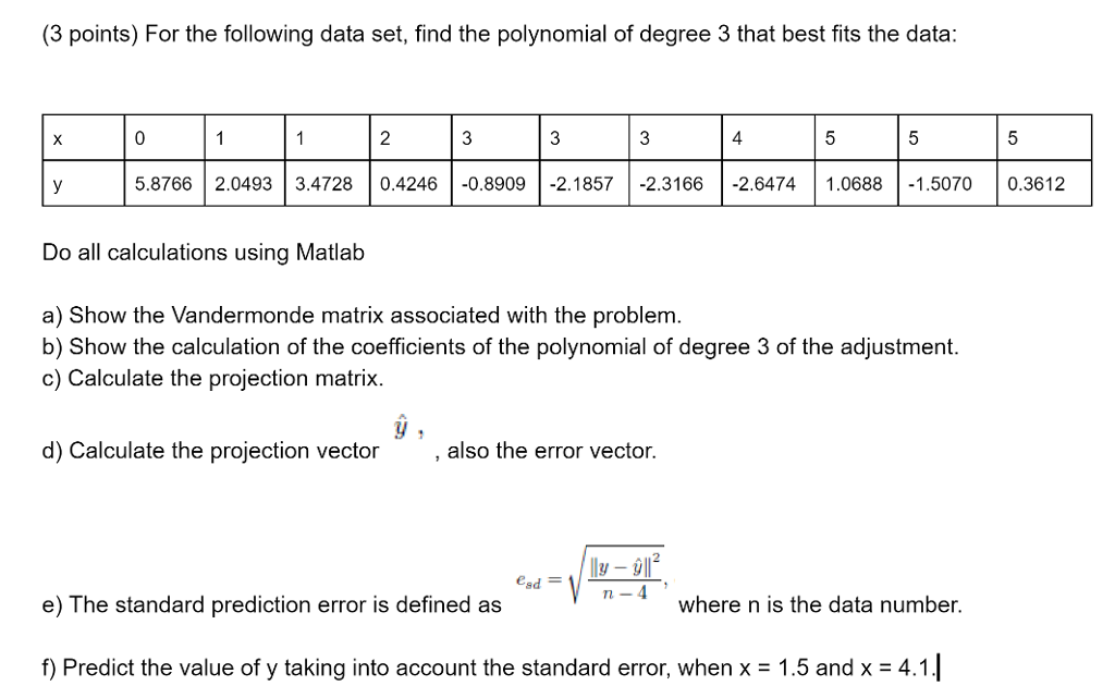 3 points) For the following data set, find the | Chegg.com