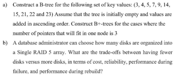 Solved a) Construct a B-tree for the following set of key | Chegg.com