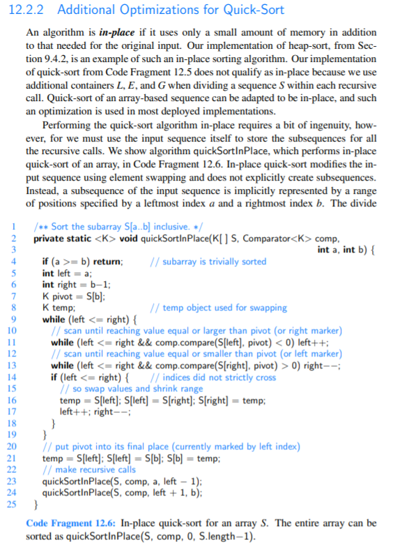 Implement a nonrecursive, in-place version of the | Chegg.com