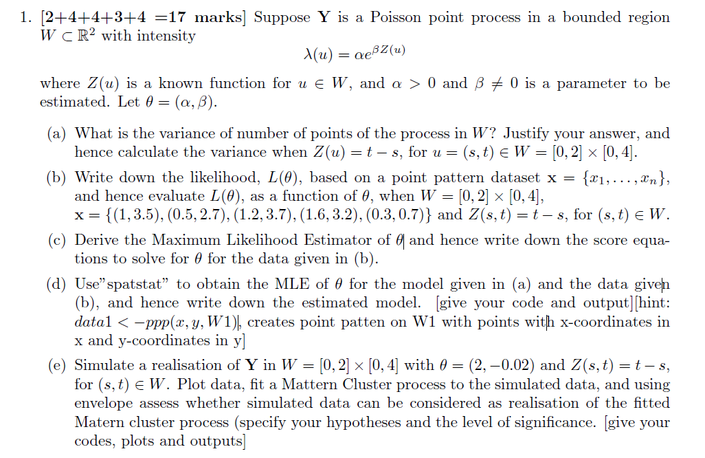 Solved Suppose Y is a Poisson point process in a bounded | Chegg.com