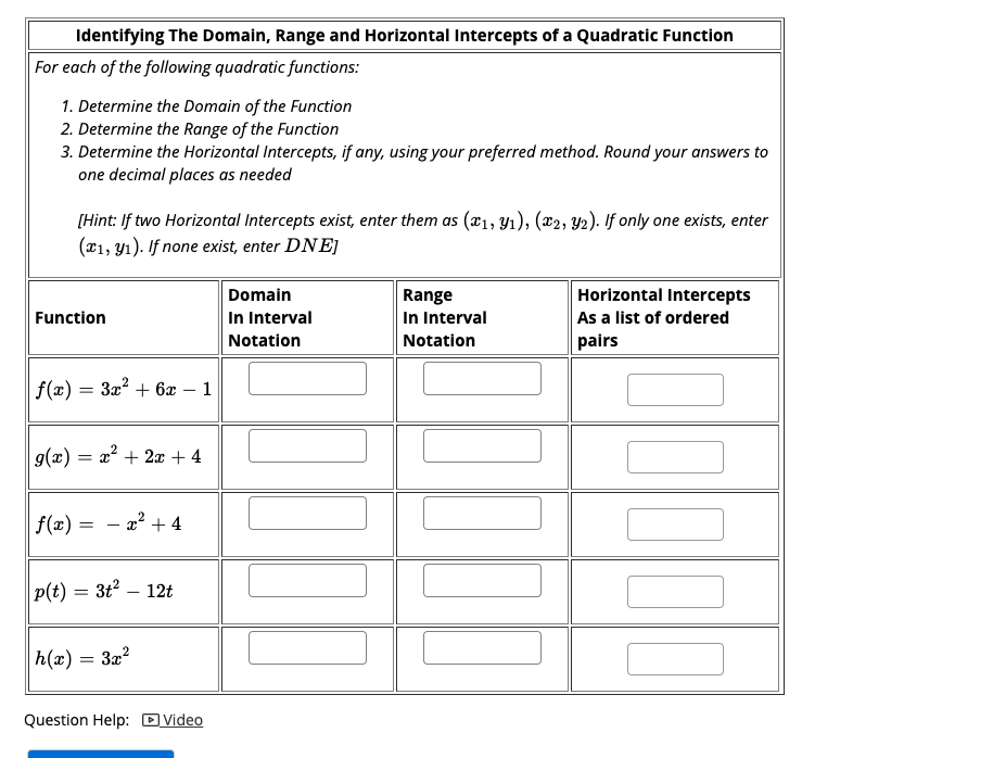Solved Identifying The Domain, Range and Horizontal | Chegg.com