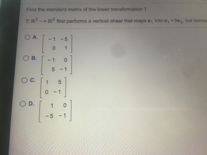Solved Find the standard matrix of the linear transformation | Chegg.com
