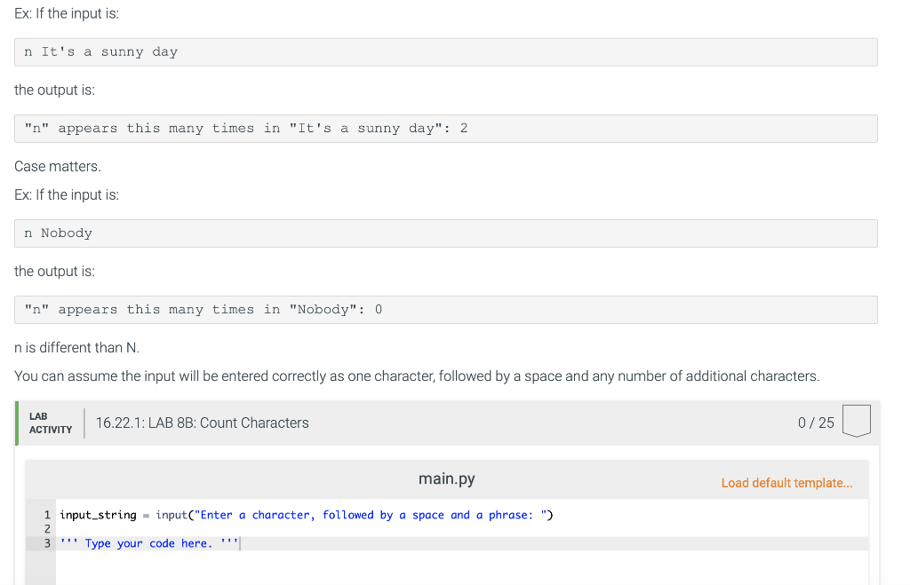 Solved 16.22 LAB 8B: Count Characters Overview Practice | Chegg.com