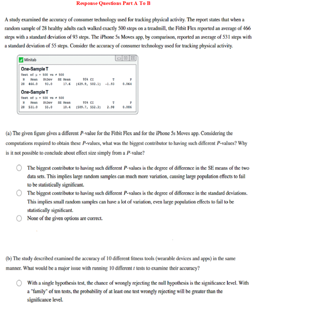 Solved Response Questions Part A To B A study examined the | Chegg.com