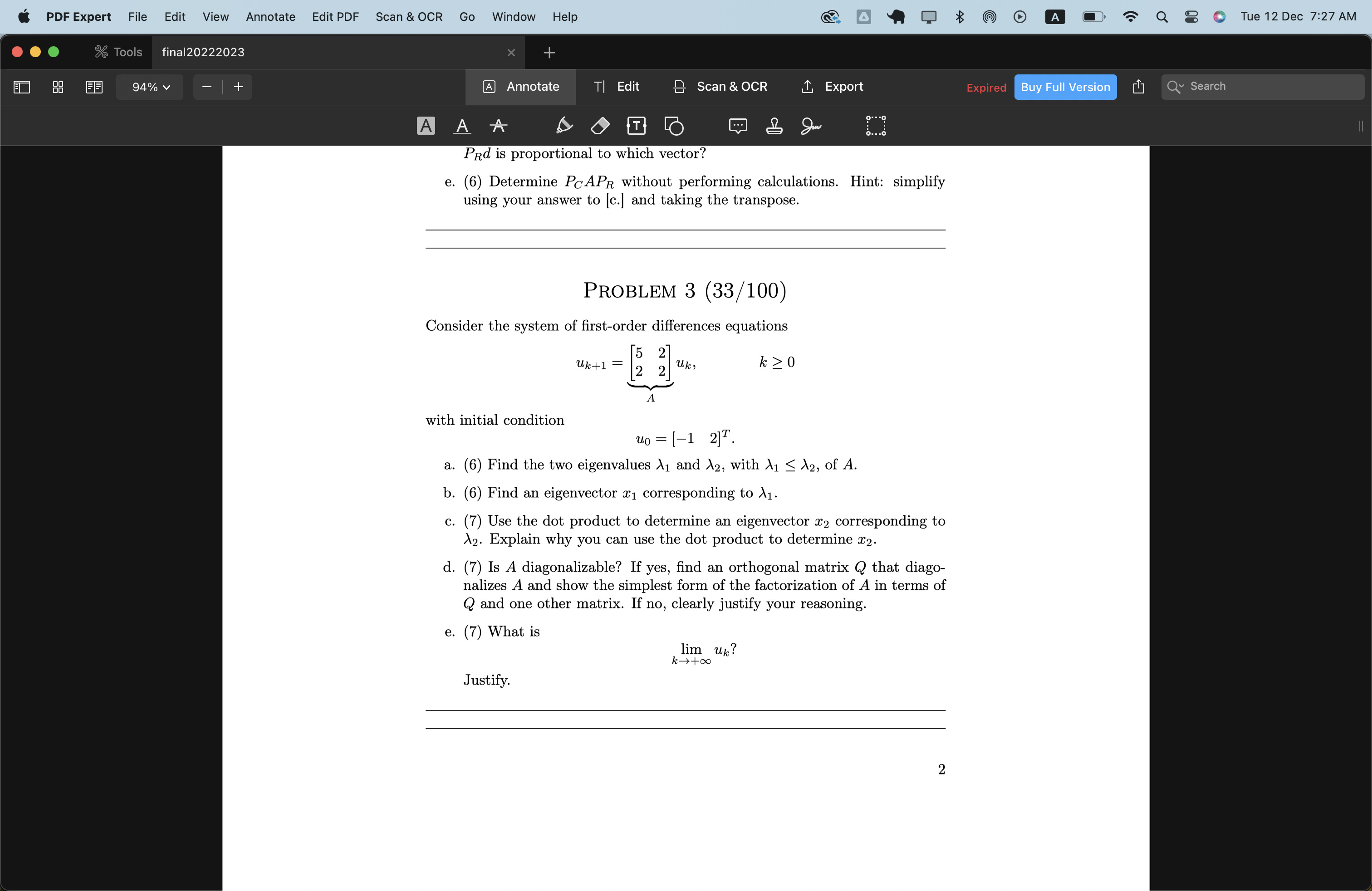 Solved PRoblem 3(33100)Consider the system of first-order | Chegg.com