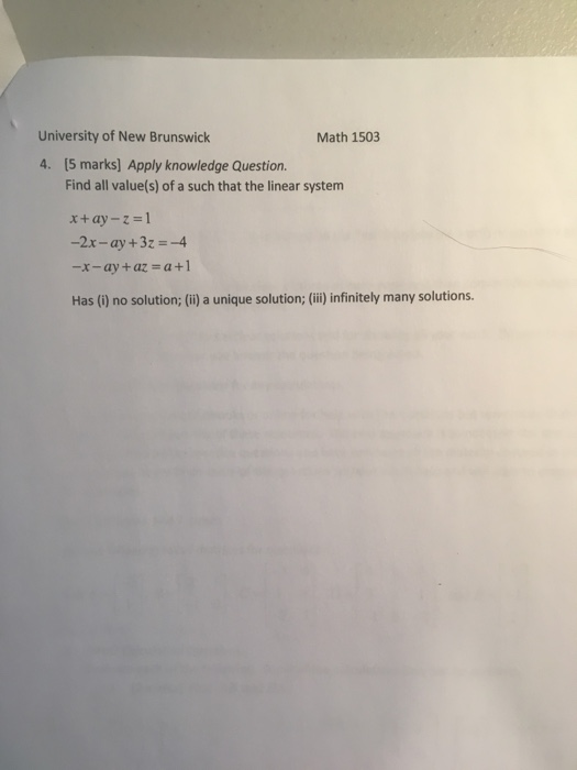 Solved University of New Brunswick Math 1503 [5 marks] Apply | Chegg.com