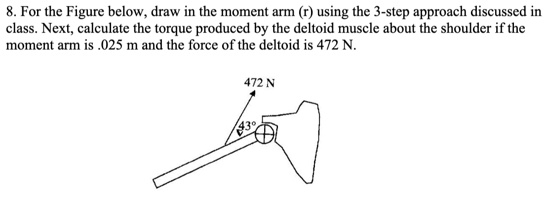 Solved 8. For the Figure below, draw in the moment arm (r) | Chegg.com