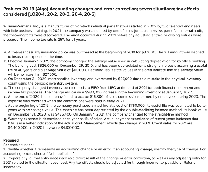 Solved Problem 20-13 (Algo) Accounting changes and error | Chegg.com