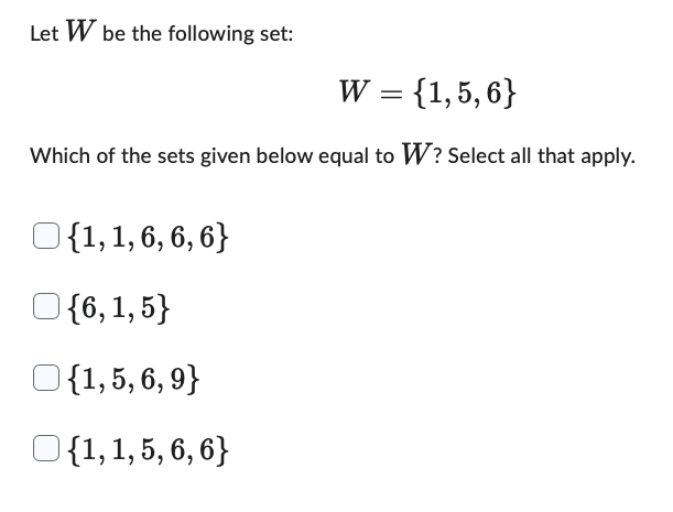 Solved Consider the following sets: | Chegg.com