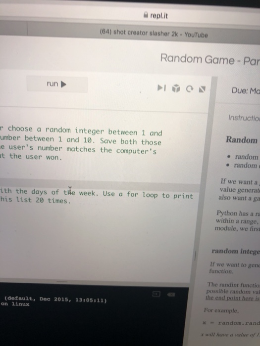 Solved repl,it Random Ga back to classroom un import random | Chegg.com