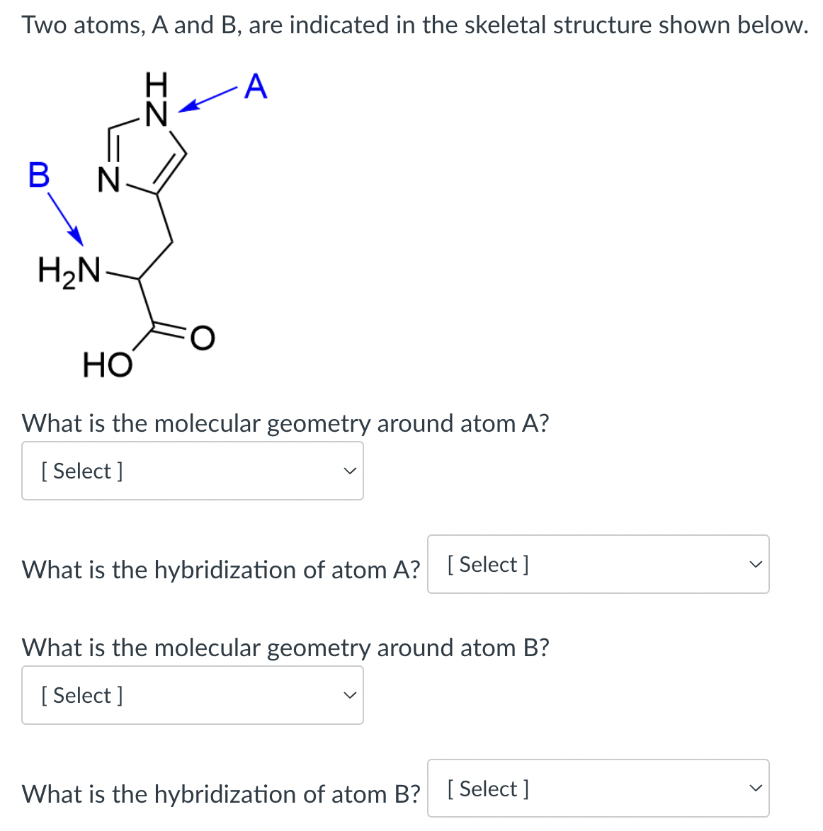 Solved Two atoms, A and B, ﻿are indicated in the skeletal | Chegg.com